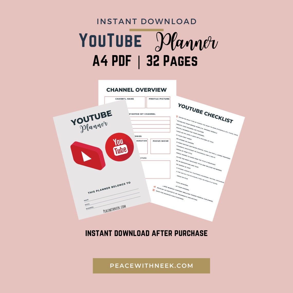 Youtube Planner, Video Planner, Social Media Content Calendar, EDITABLE ...
