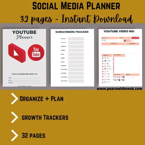Youtube Planner, Video Planner, Social Media Content Calendar, EDITABLE ...