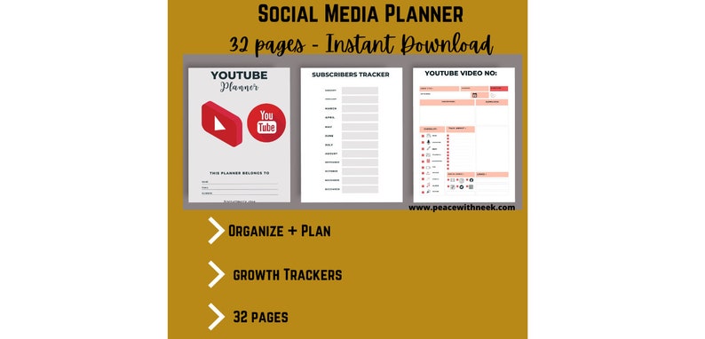 Youtube Planner, Video Planner, Social Media Content Calendar, EDITABLE ...