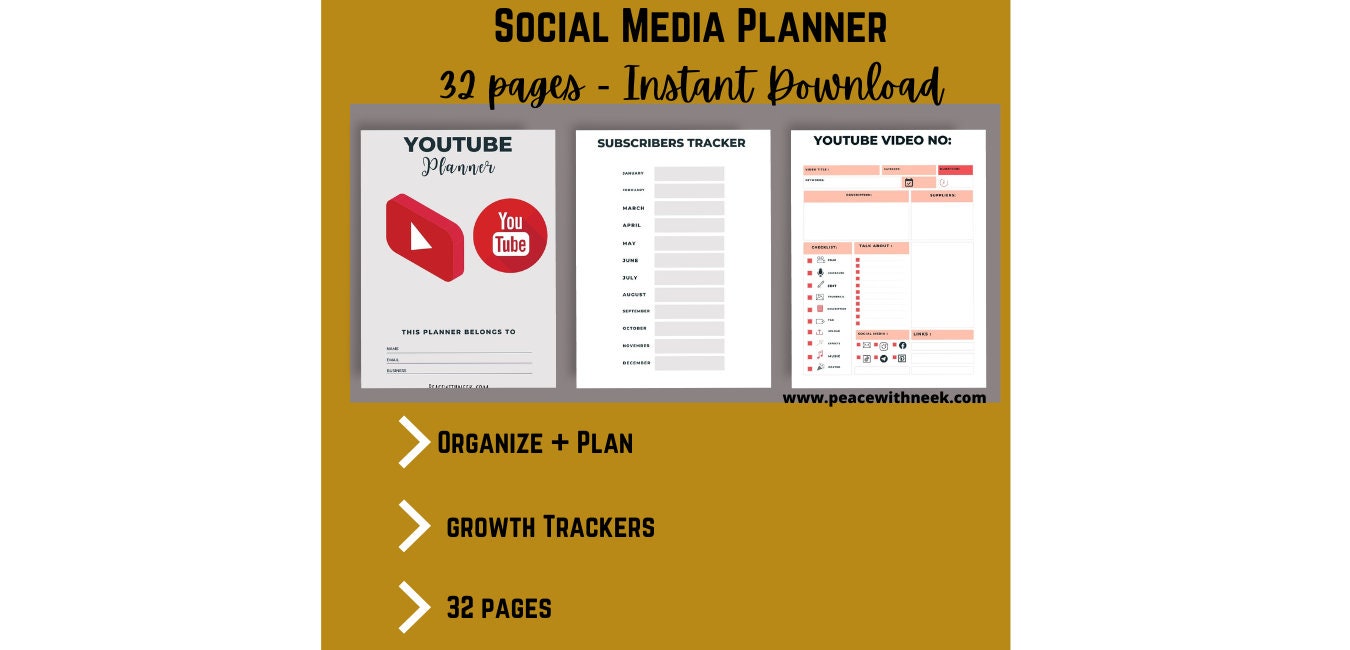 Youtube Planner, Video Planner, Social Media Content Calendar, EDITABLE ...
