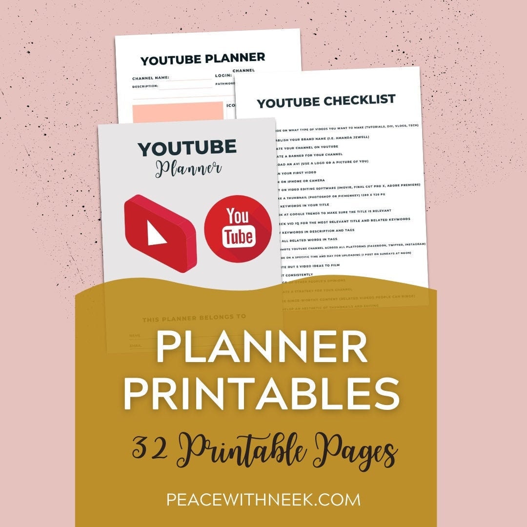 Youtube Planner, Video Planner, Social Media Content Calendar, EDITABLE ...