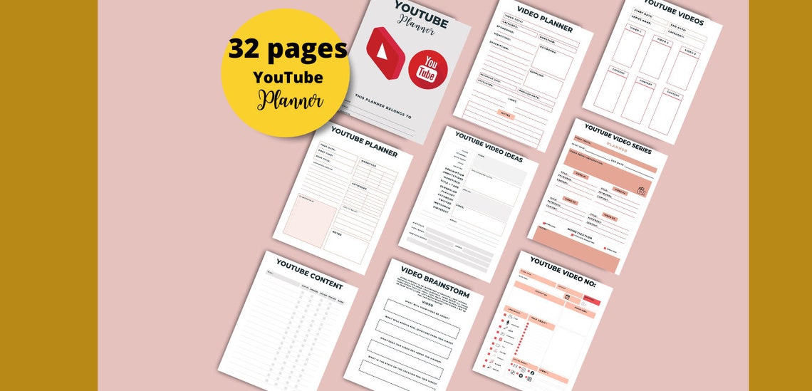 Youtube Planner, Video Planner, Social Media Content Calendar, EDITABLE ...