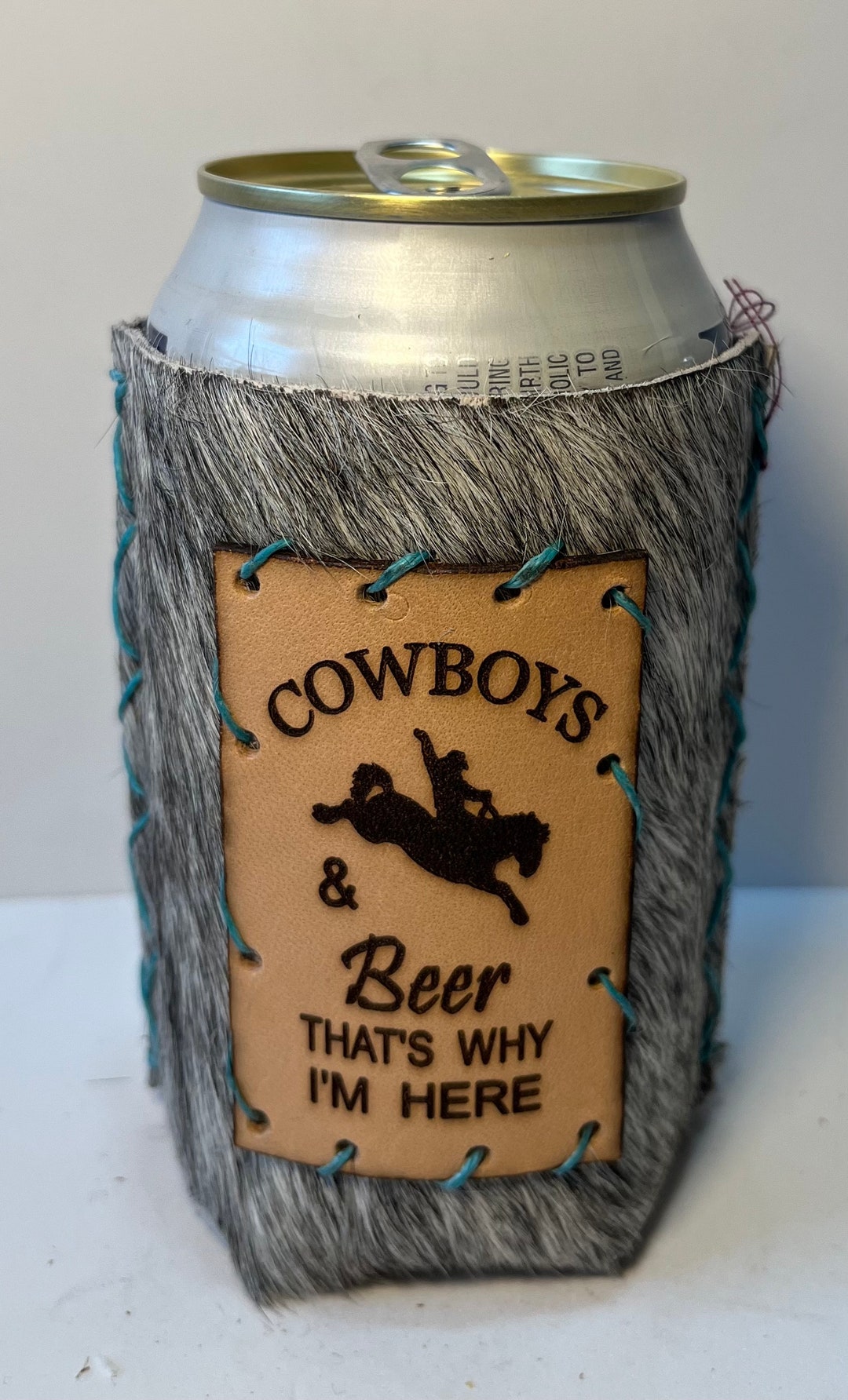 Drink Holder, Cooler, 12 Oz. Can, Leather, Cowhide, Unique, Gift ...