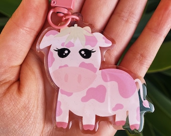 Strawberry Cow Acrylic Keychain - Etsy