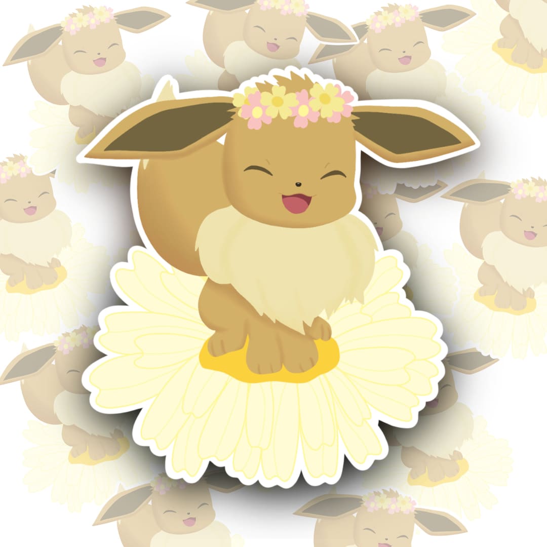 Eevee Pokemon Flower Crown Vinyl Sticker - Etsy
