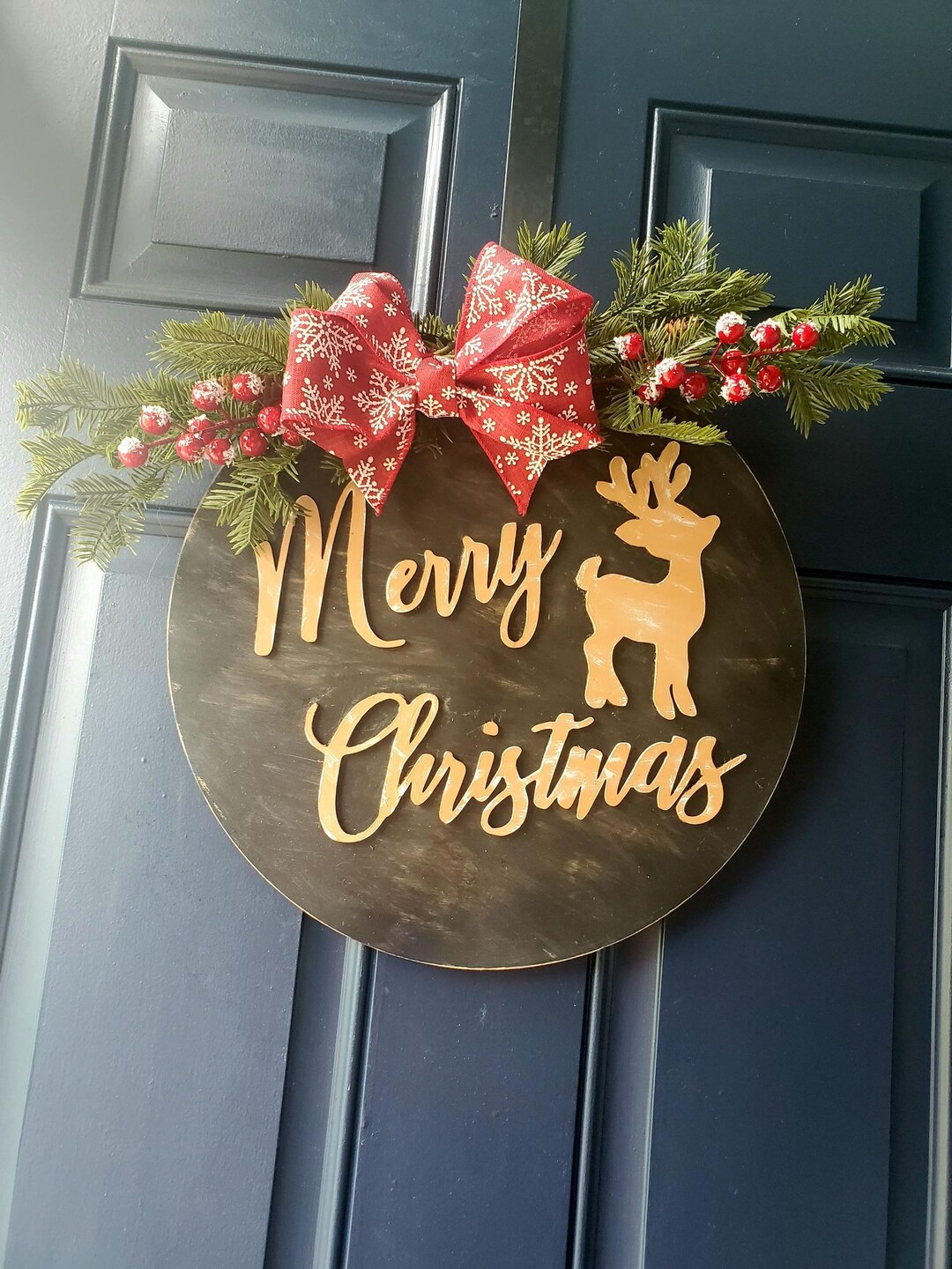 3D Wooden Door Sign| Welcome Round Door Hanger | Merry Christmas ...