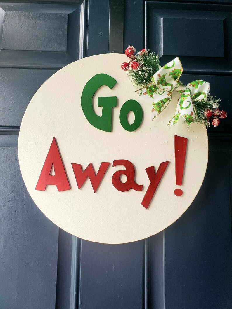 3D Wooden Door Sign Welcome Round Door Hanger Go Away Grinch Christmas ...