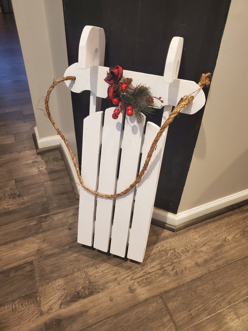 Handmade Wooden Sled | Farmhouse Christmas Porch Decor (28x11x5 Inches ...