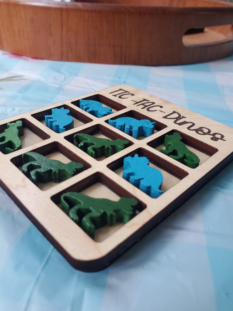 Custom Game Board, Tic Tac Toe Game Kids, Personalized Dino Tic Tac Toe ...