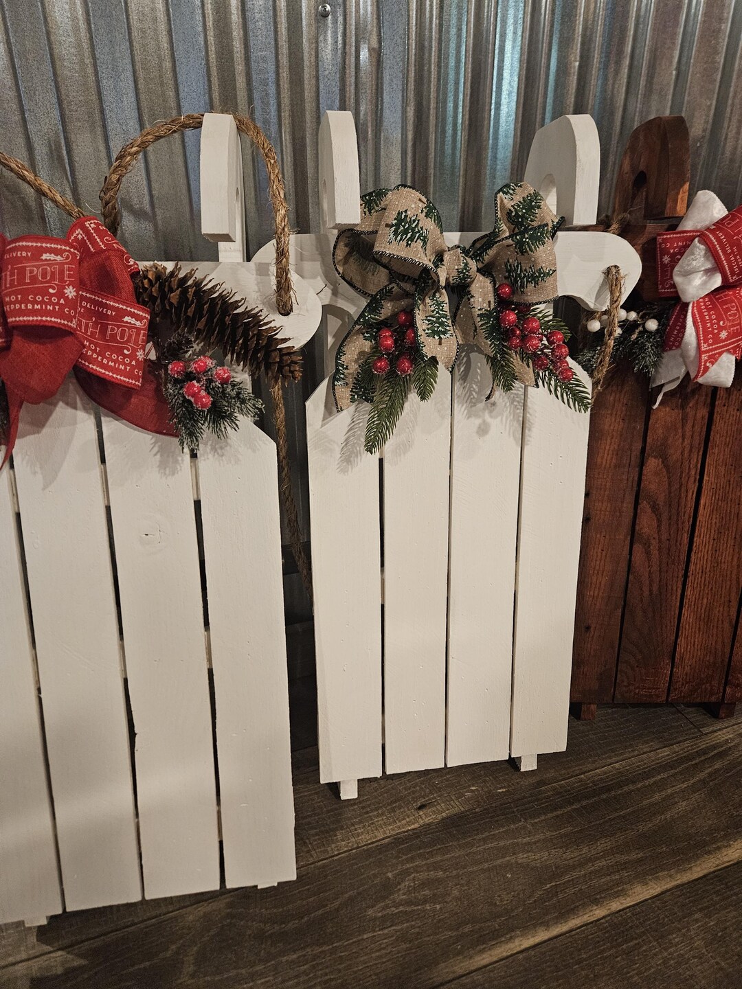 Handmade Wooden Sled | Farmhouse Christmas Porch Decor (28x11x5 Inches ...