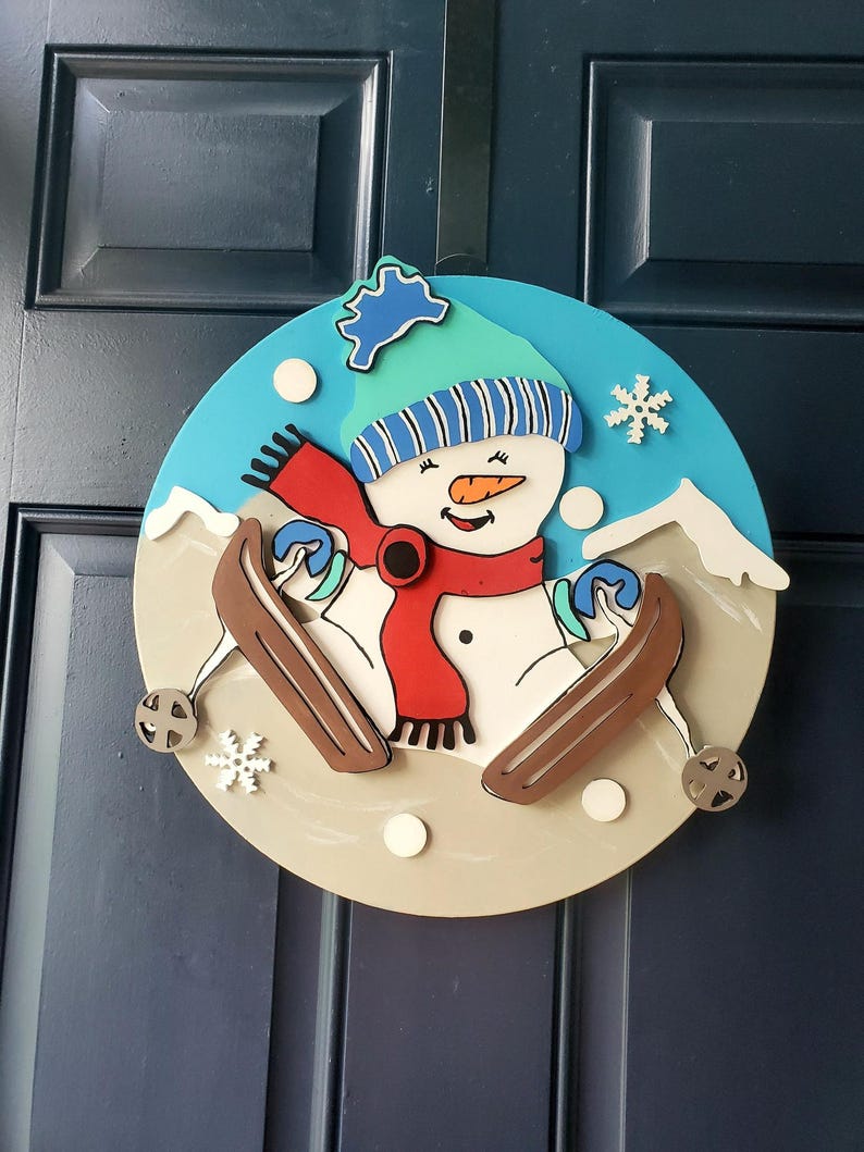 3D Wooden Door Sign| Welcome Round Door Hanger | Snowman| Christmas ...