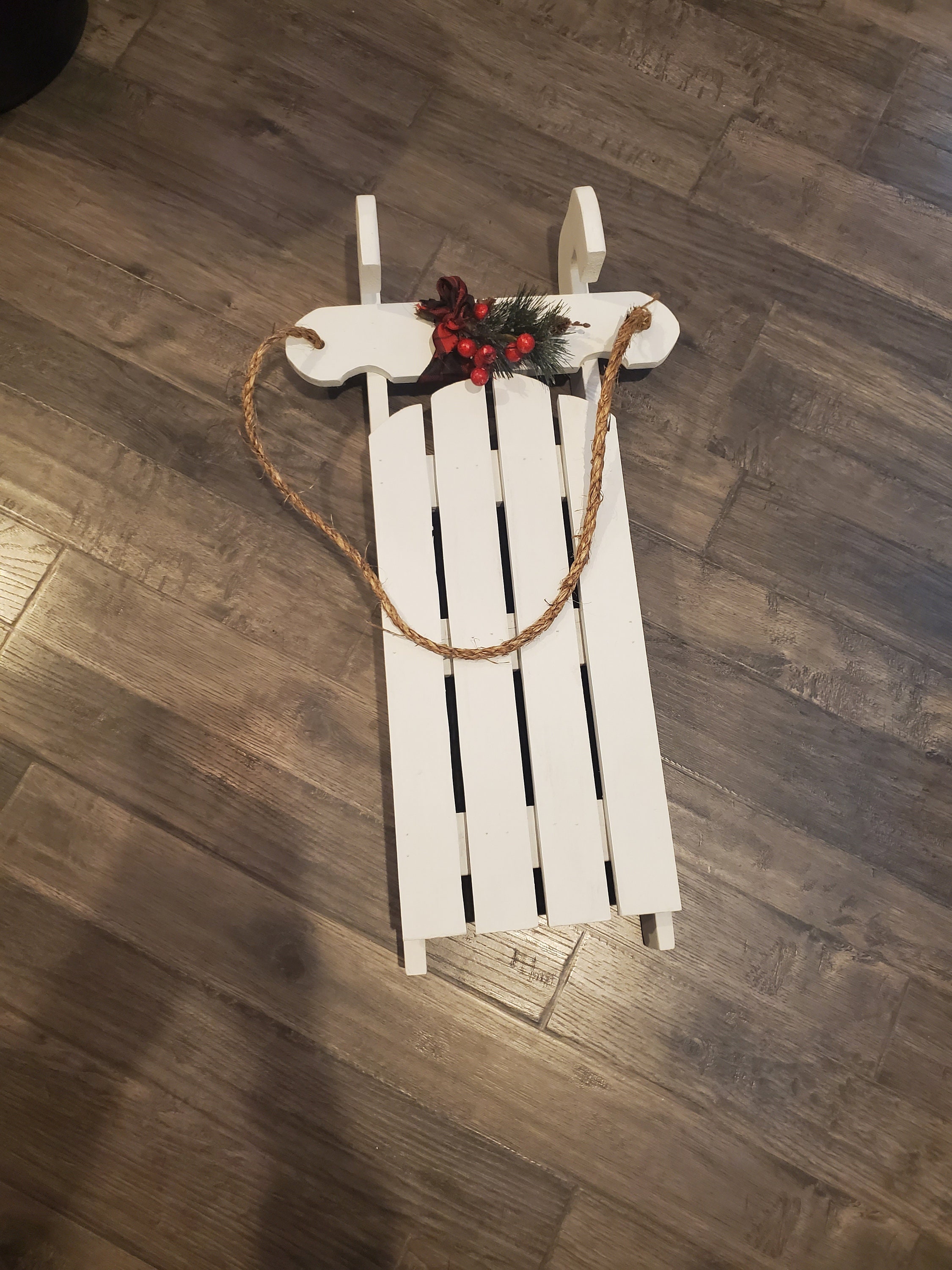 Handmade Wooden Sled | Farmhouse Christmas Porch Decor (28x11x5 Inches ...