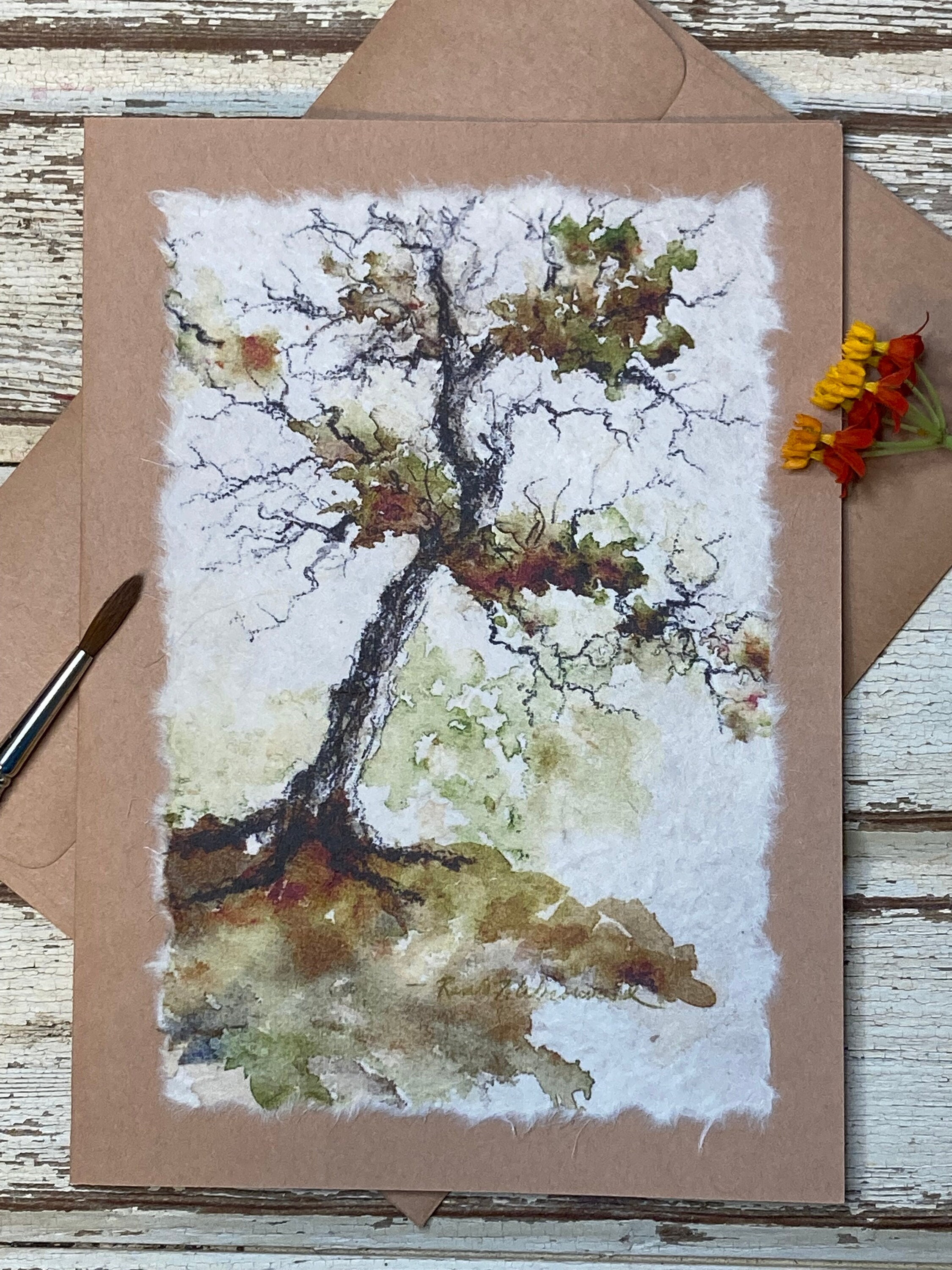 Watercolor Oak Tree Card: Handmade, Hand Painted - Etsy
