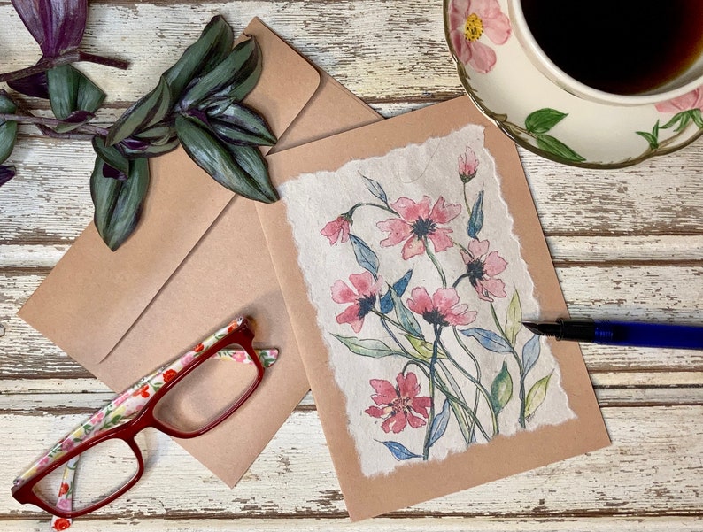 Red Wildflower Watercolor Handmade Card, Hand Painted - Print - Etsy