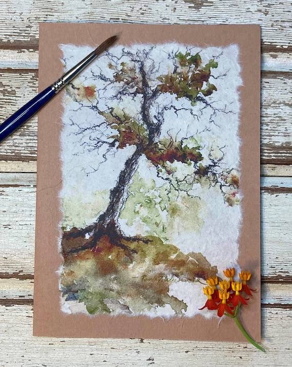Watercolor Oak Tree Card: Handmade Hand Painted - Etsy