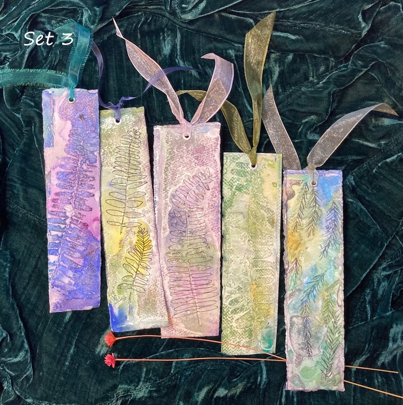 Set of Handmade Bookmarks, Original Watercolor Monoprints, Hand Painted ...