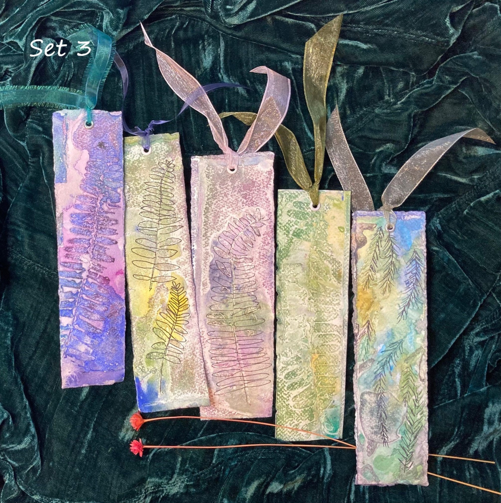 Set of Handmade Bookmarks, Original Watercolor Monoprints, Hand Painted ...