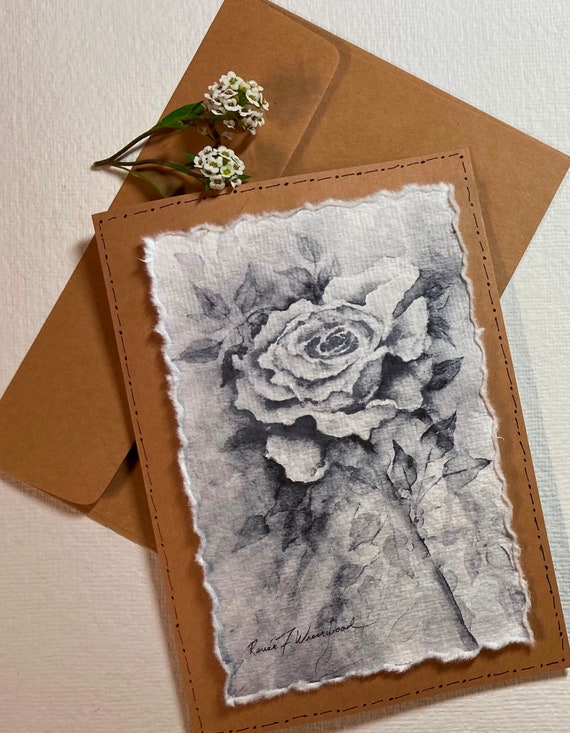 Hand painted Black and White Rose card hand made | Etsy