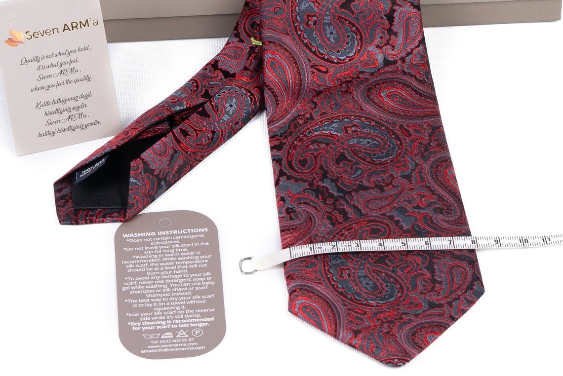 Seven Folded Handmade Classic, Burgundy Paisley Pattern Pure Silk Woven ...
