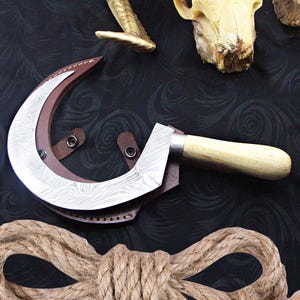 Handmade Damascus Sickle Weeder Scythe Antique Sharp Farming Hand Tool ...