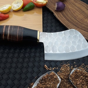 Heavy Duty Carbon Steel Cleaver Knife - Premium Handmade Butcher Knife ...