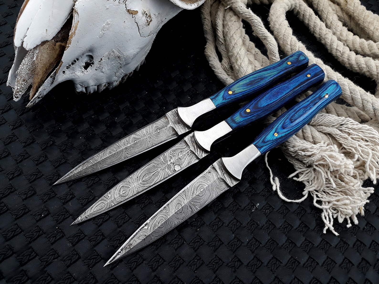 Push Dagger Knife Handmade Damascus Double Edge Boot Knife Hand Forged ...