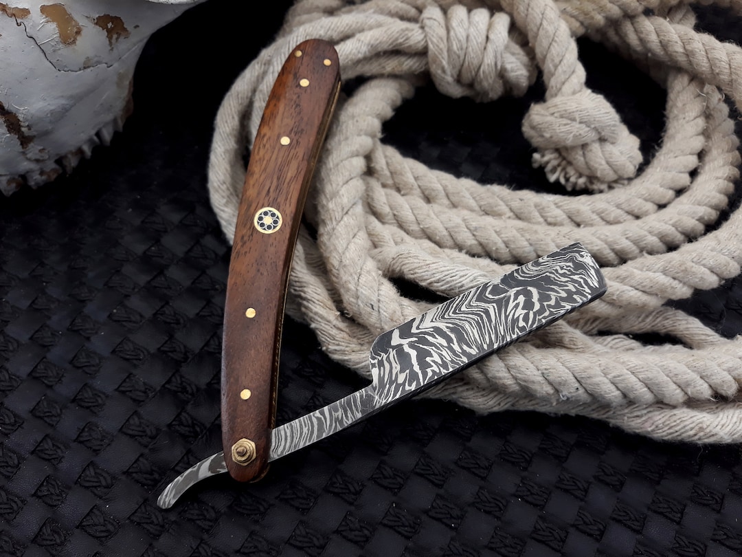 Handmade Damascus Straight Edge Razor Vintage Safety Razor Folding ...