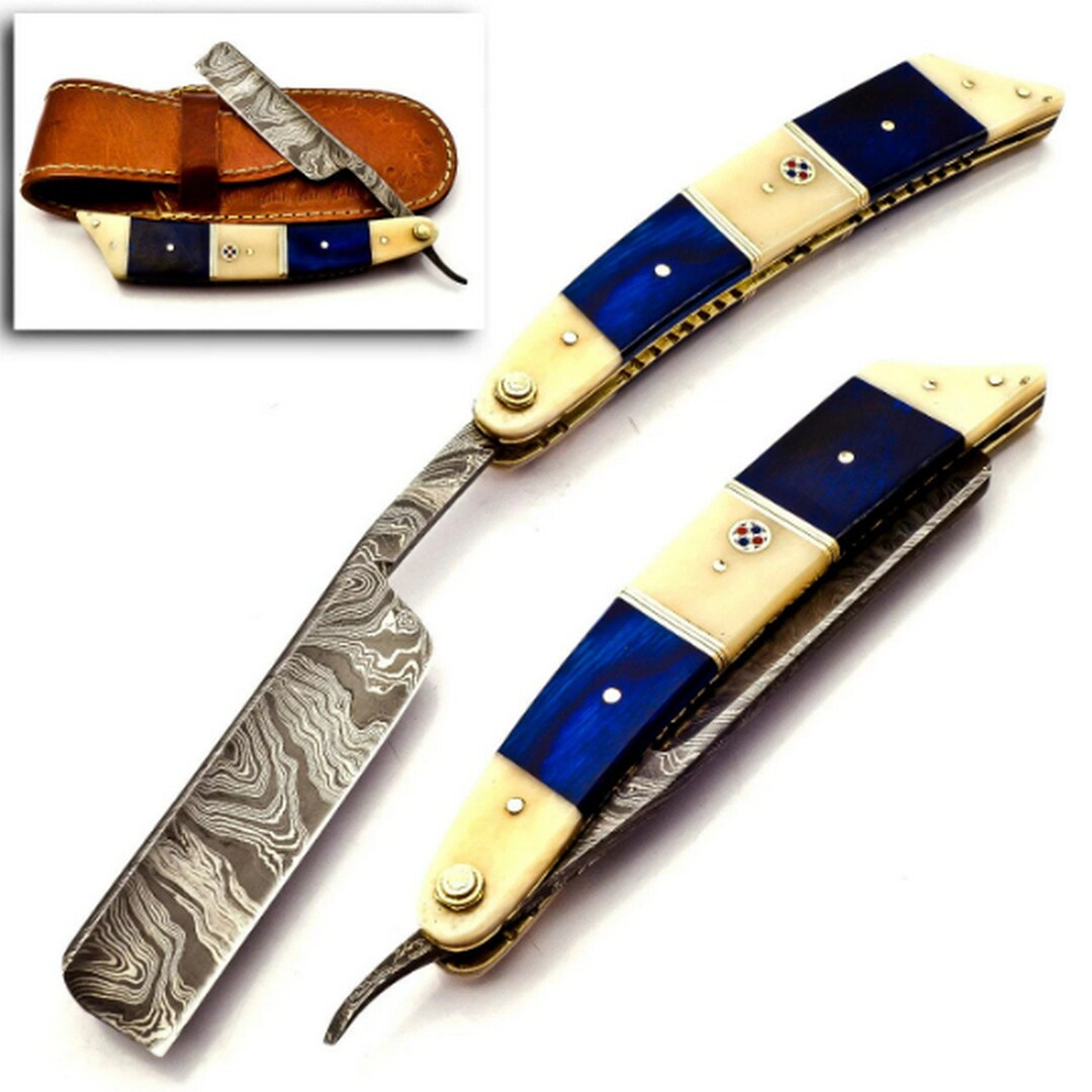 Handmade Damascus Straight Razor Wet Shave Folding Pocket Knife With ...