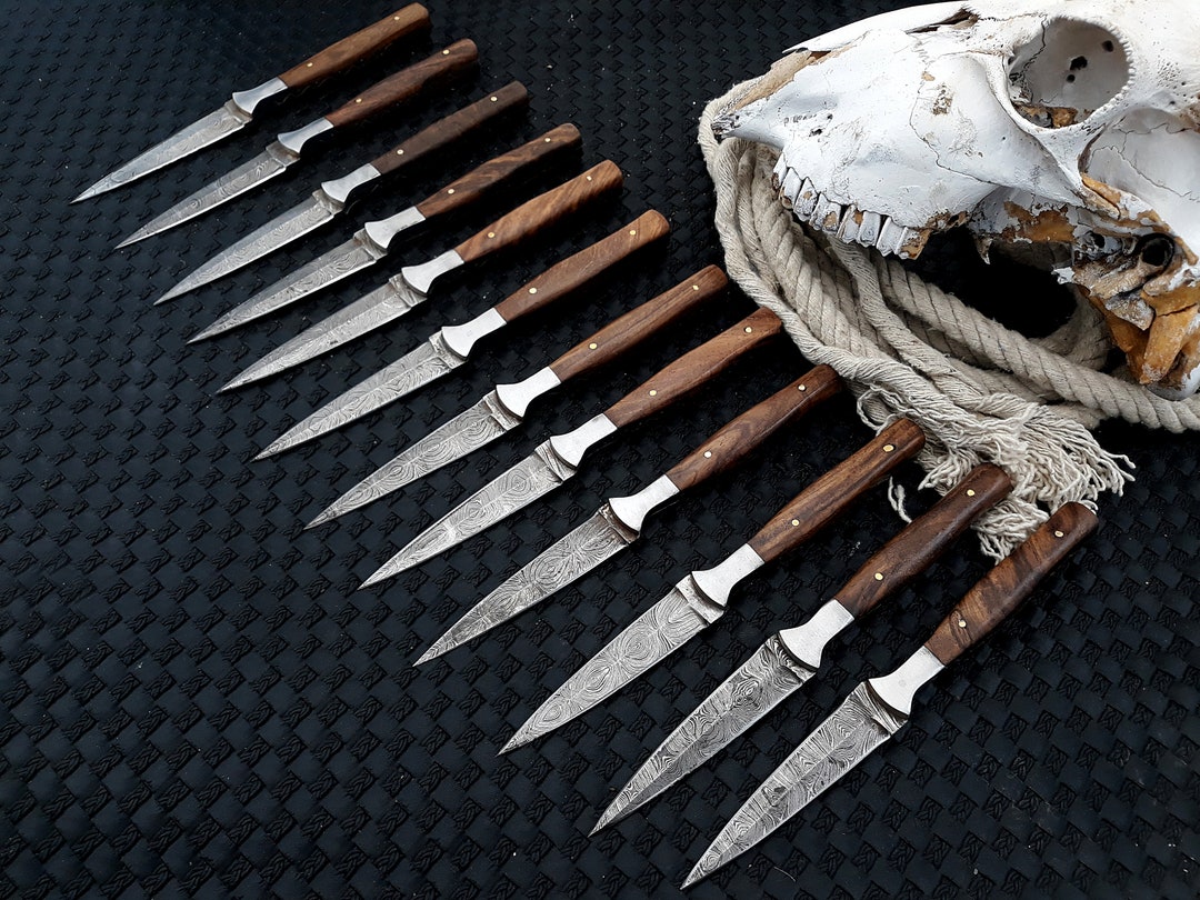 Double Edge Throwing Knife Handmade Damascus Dagger Boot Push Knife ...