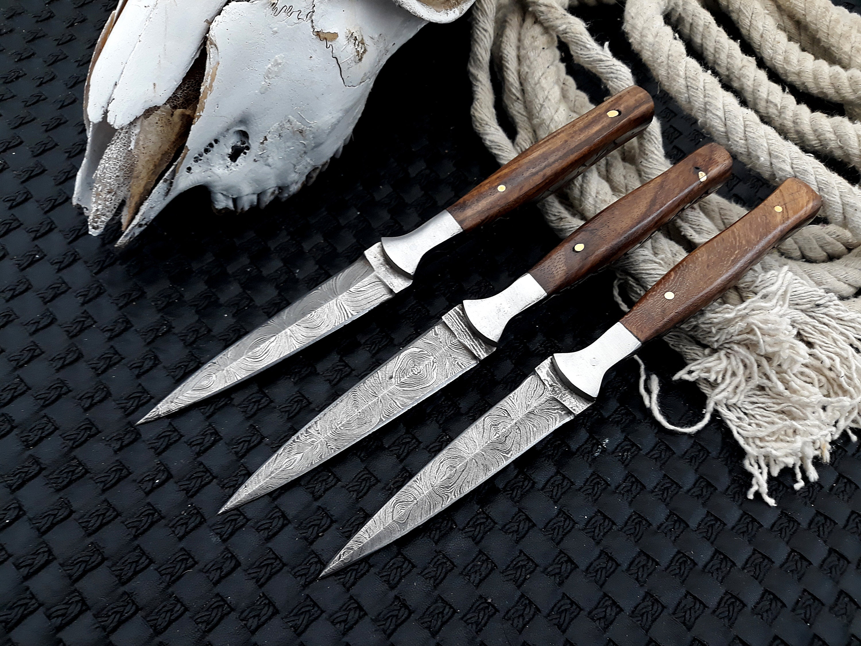 Double Edge Throwing Knife Handmade Damascus Dagger Boot Push Knife ...