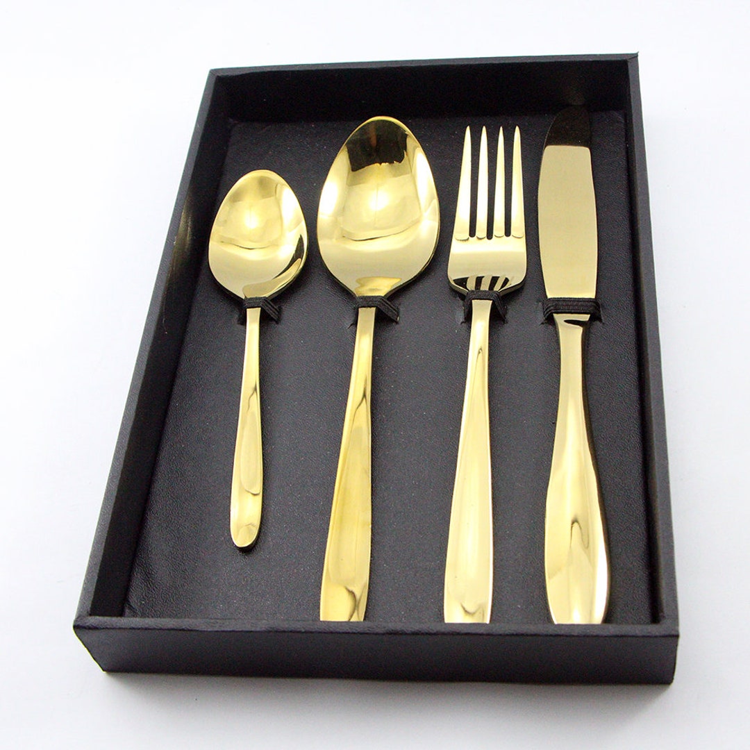 Vintage Antique Stainless Steel Golden Silverware Set - Handmade ...