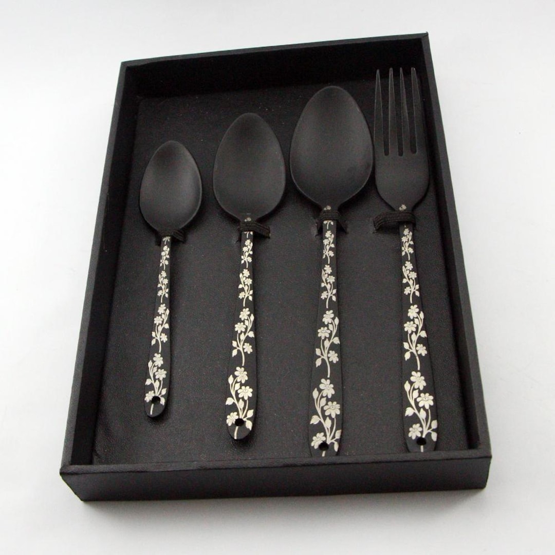 Vintage Antique Stainless Steel Black Silverware Set - Handmade ...