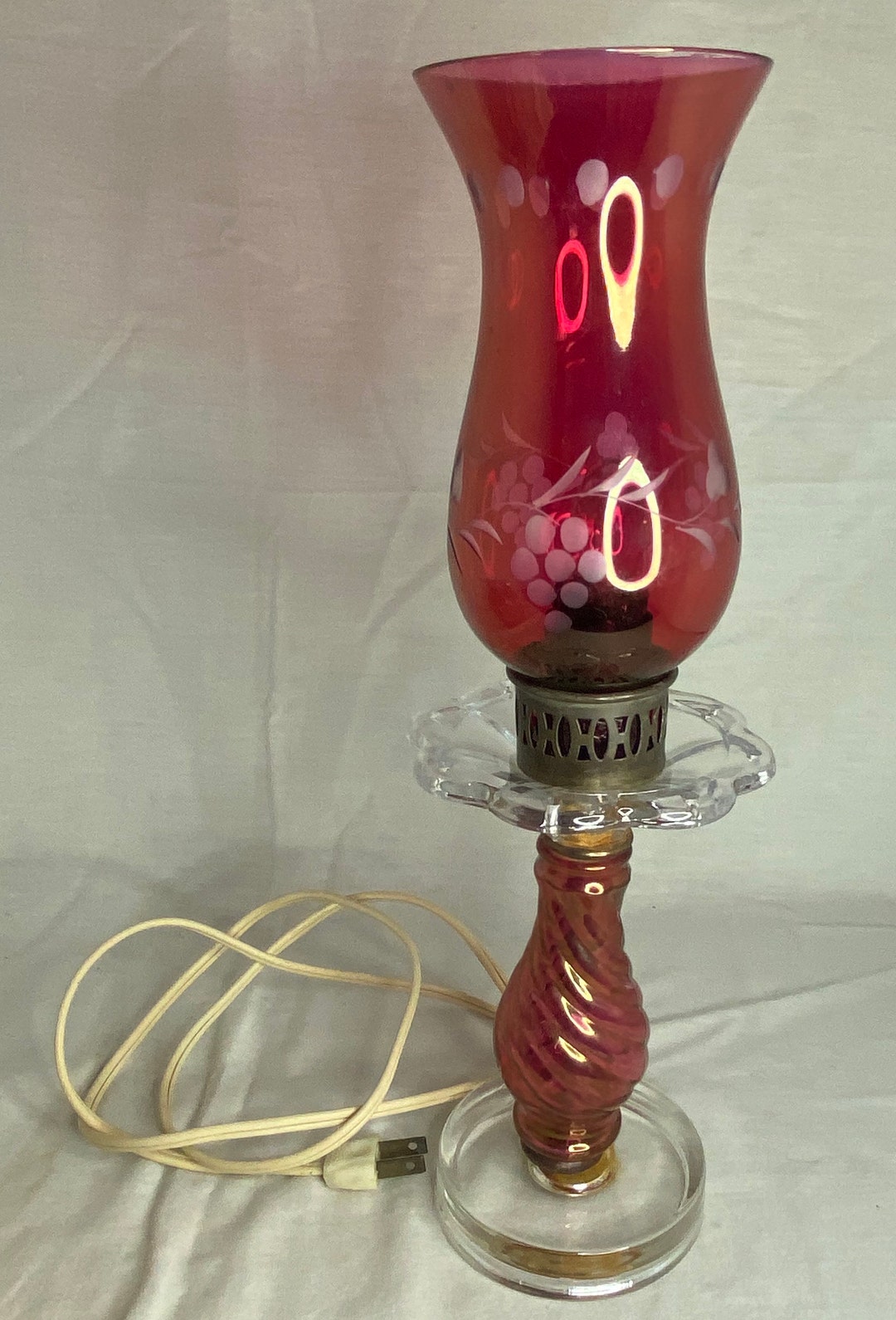 Ruby Cranberry Red Hurricane Boudoir Lamp Light Red Swirl Glass Lamp ...