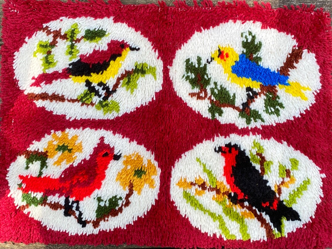 Latch Hook Rug Wall Tapestry Hanging - Bird Watcher - Spring Birds ...