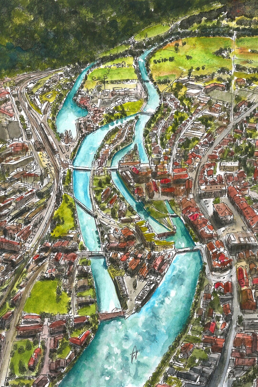 Bird's Eye View of Interlaken in Switzerland - Etsy