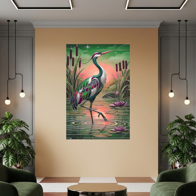 Celestial Crane | Majestic Nature Series | Jewel Stone Deco Surrealism ...