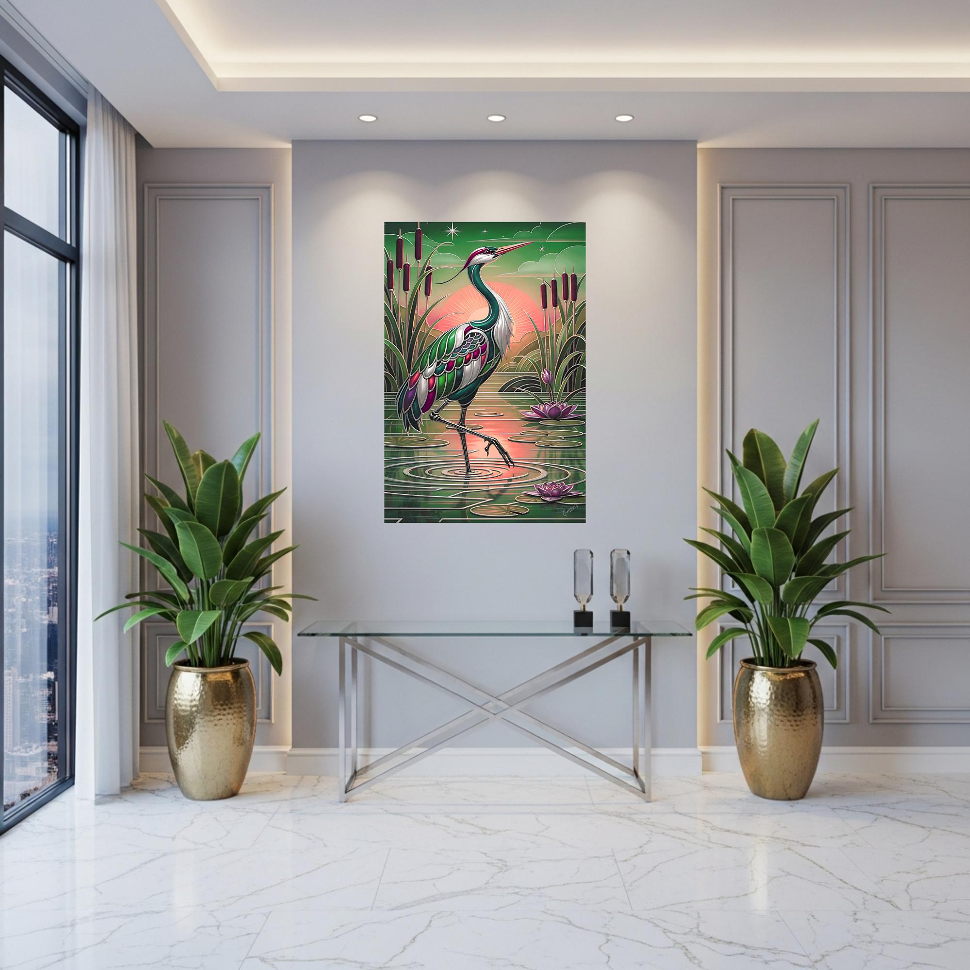 Celestial Crane | Majestic Nature Series | Jewel Stone Deco Surrealism ...