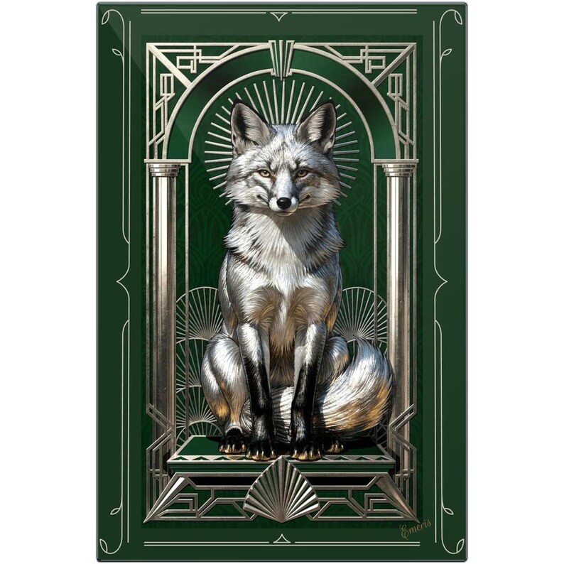 Art Deco Silver Fox Metal Wall Art – Emerald Geometric Print - Etsy