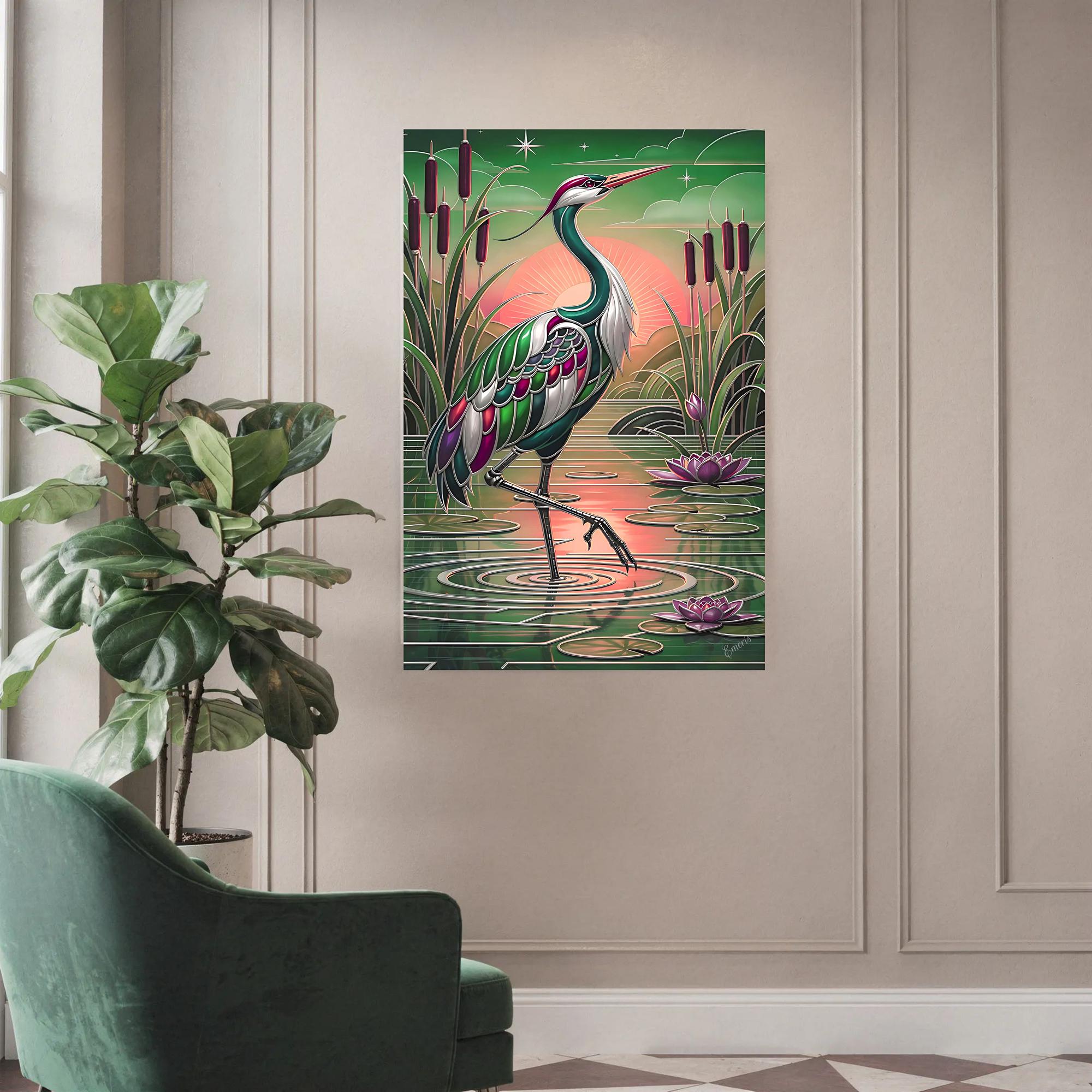 Celestial Crane | Majestic Nature Series | Jewel Stone Deco Surrealism ...