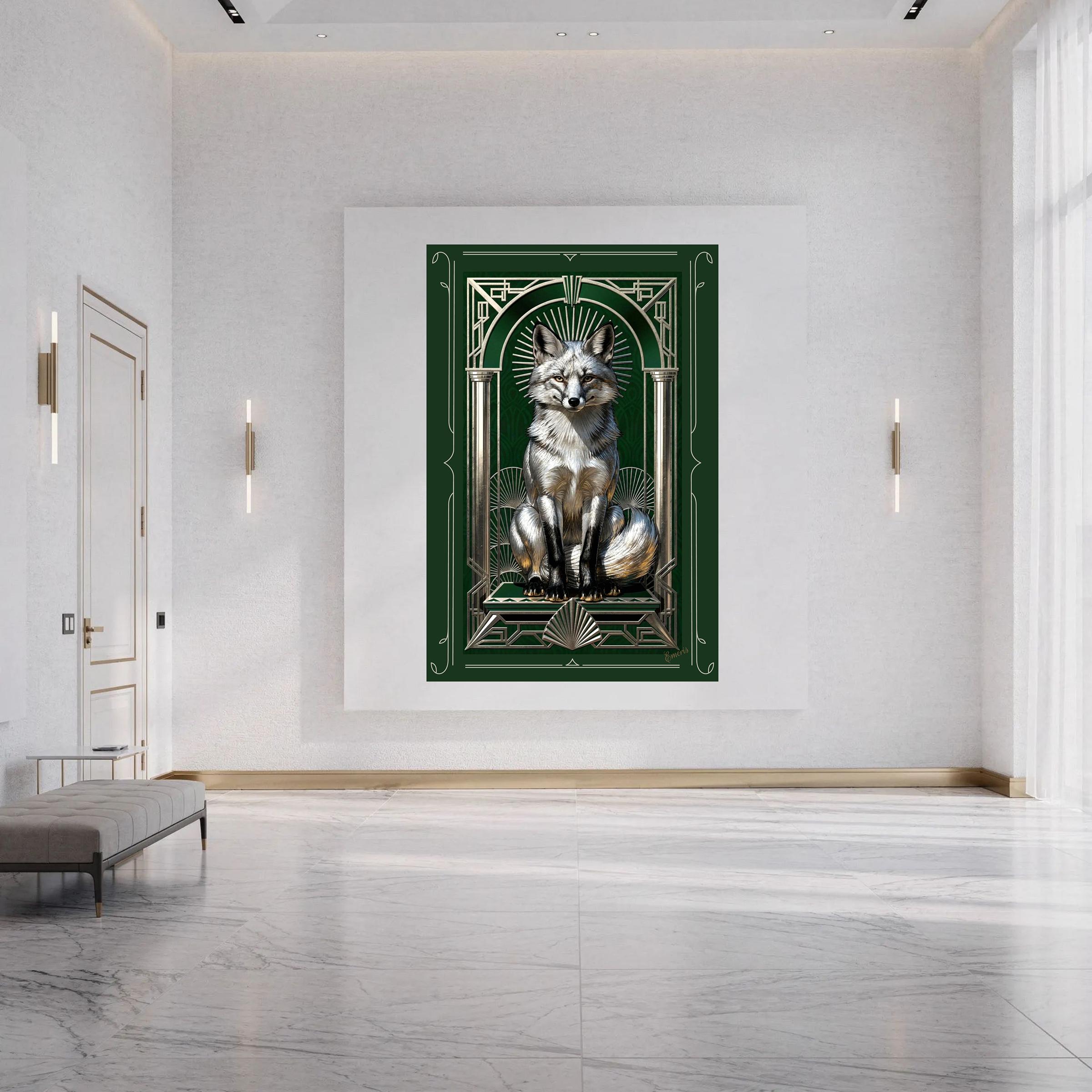 Art Deco Silver Fox Metal Wall Art – Emerald Geometric Print - Etsy