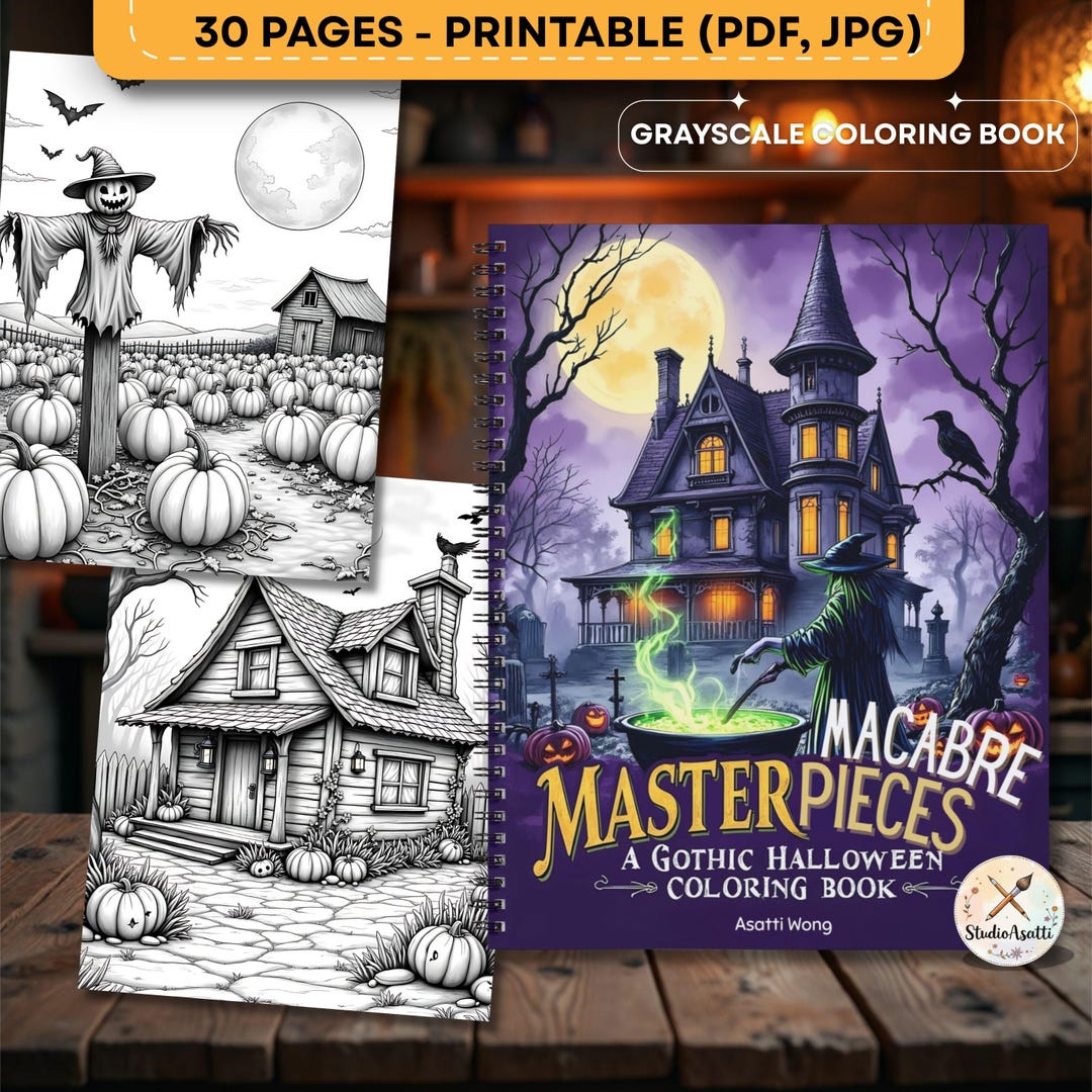 Macabre Masterpieces: A Grayscale Gothic Halloween Coloring Book for ...
