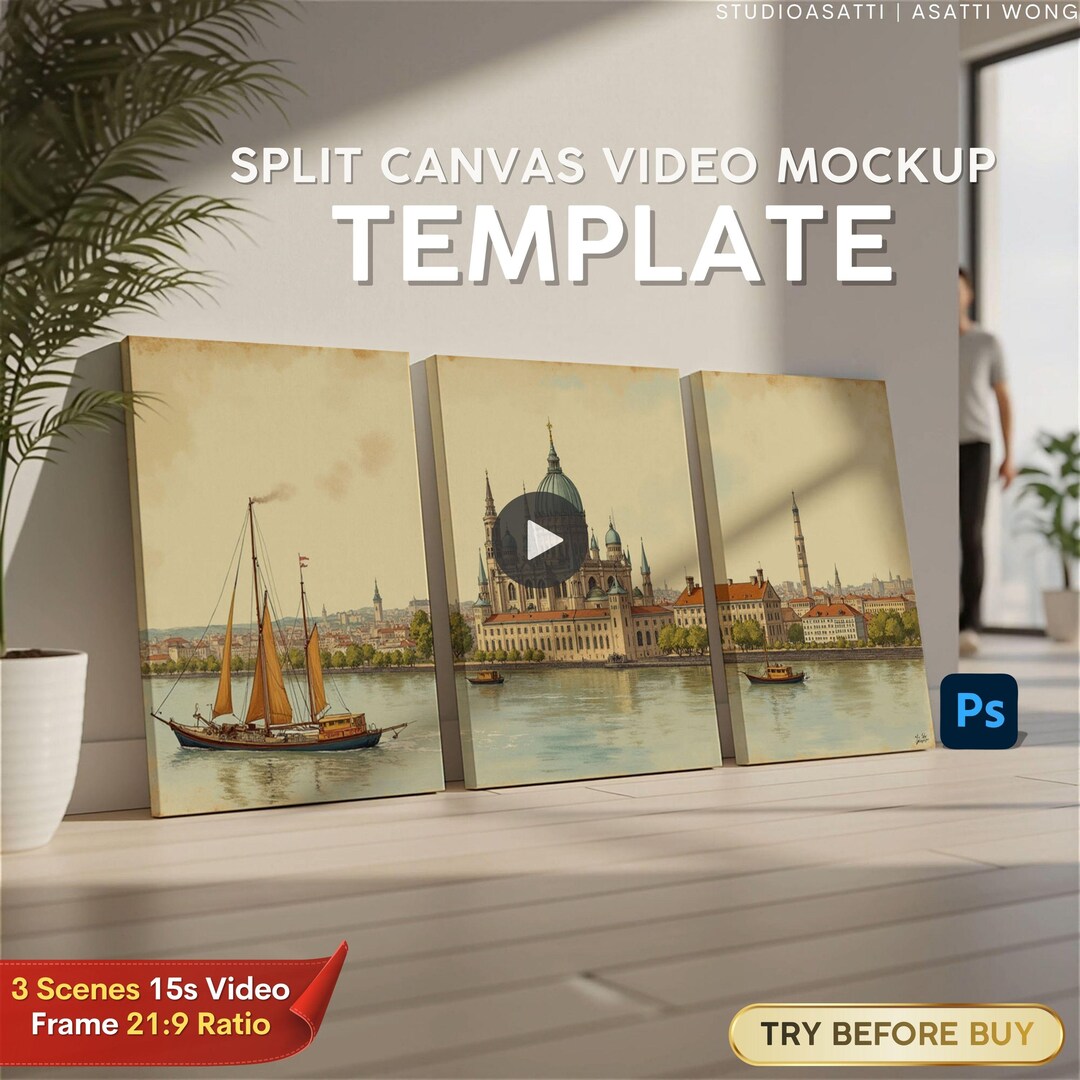 Canvas Split Frame Video Mockup | Landscape Room Wall Art Elegant ...