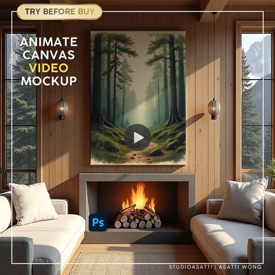 Animate Canvas Frame Video Mockup | Cottagecore Wall Art Painting ...