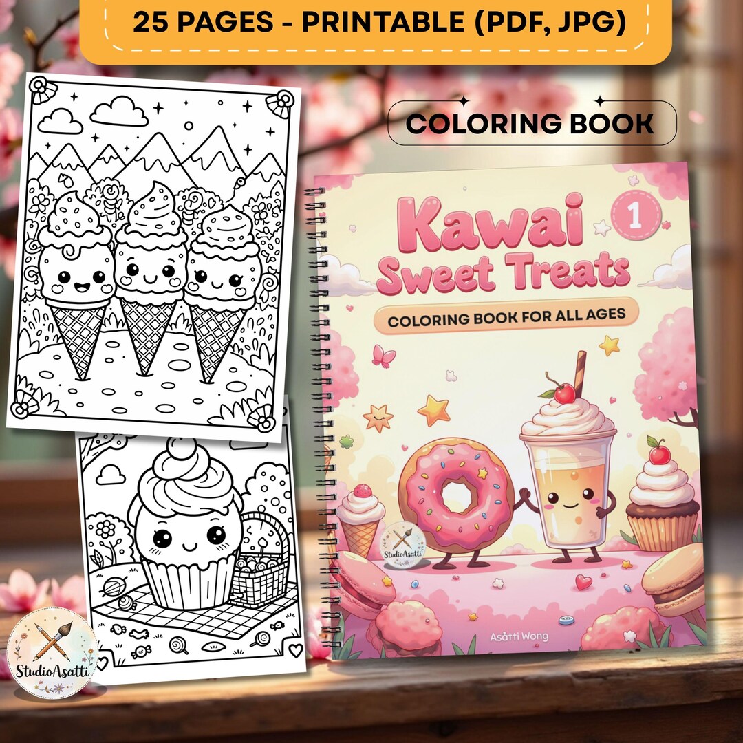 Kawaii Sweet Treats Coloring Book: Whimsical Desserts (PDF & JPG) - Etsy