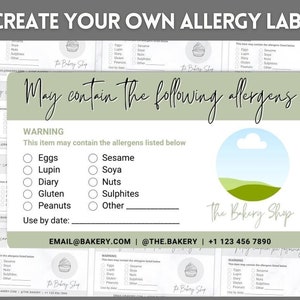 Editable Food Allergy Label Template, Cake Baker Labels, Cake Maker ...