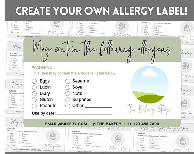 Editable Food Allergy Label Template, Cake Baker Labels, Cake Maker ...