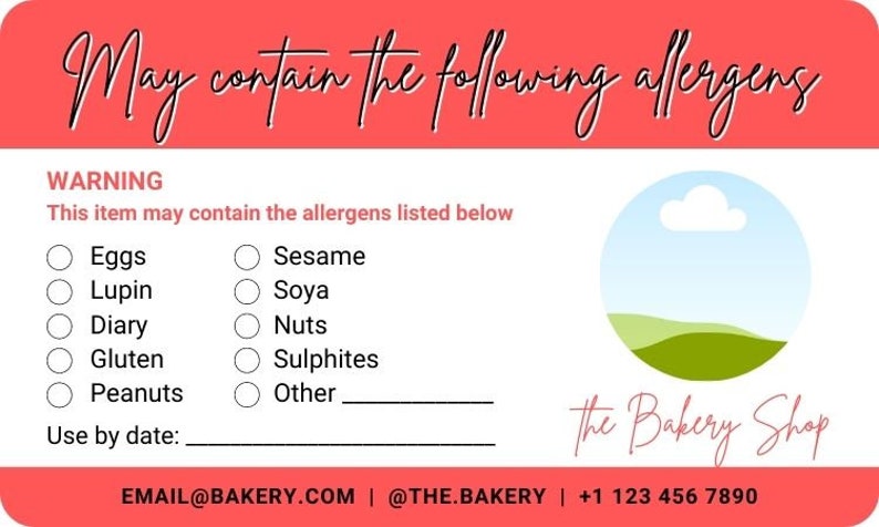 Editable Food Allergy Label Template, Cake Baker Labels, Cake Maker ...