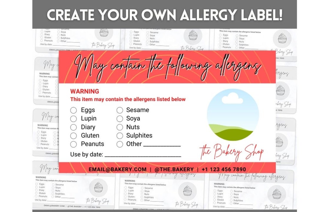 Editable Food Allergy Label Template, Cake Baker Labels, Cake Maker ...