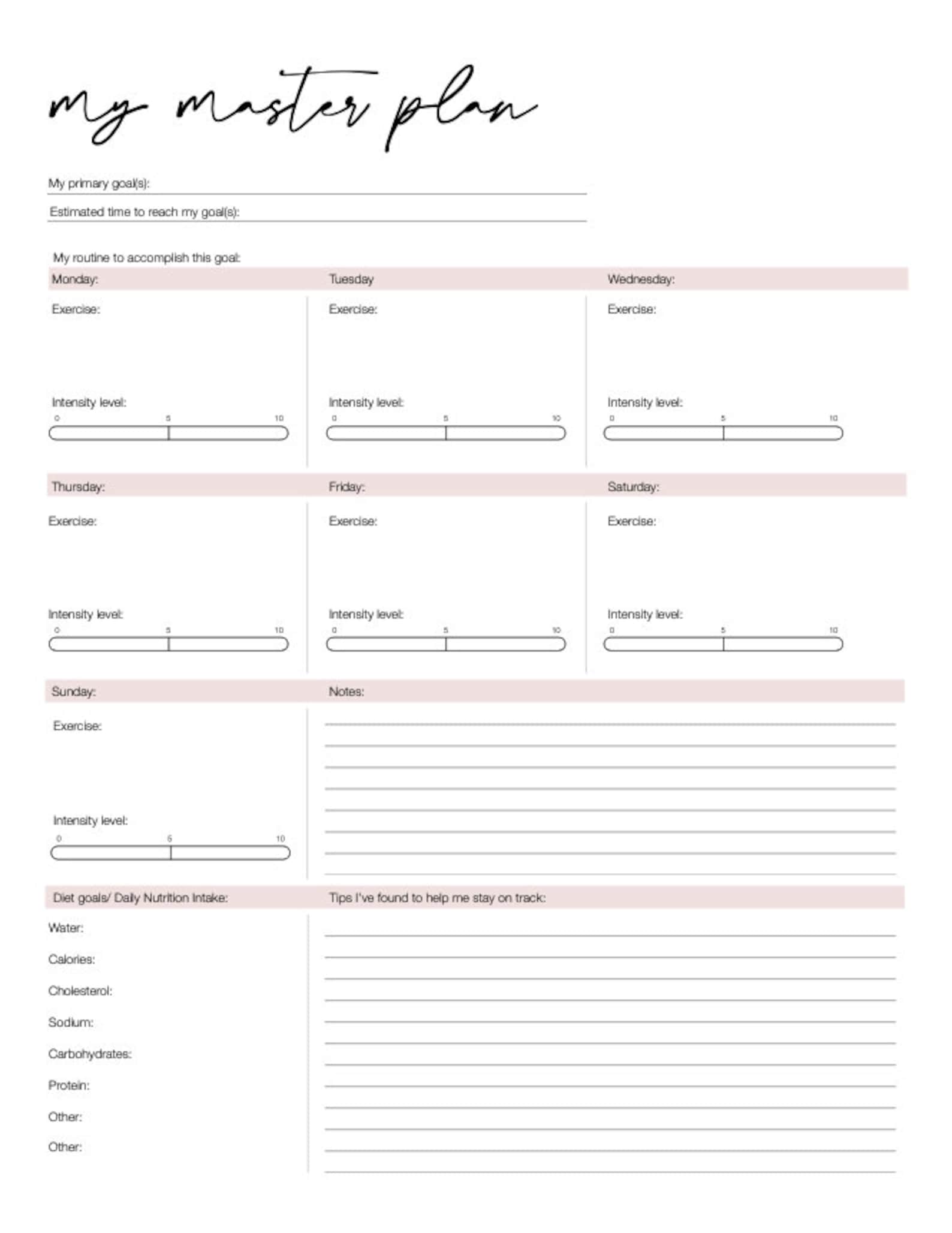 Pink Fitness Planner Workout Planner Weight Loss Journal, Workout ...
