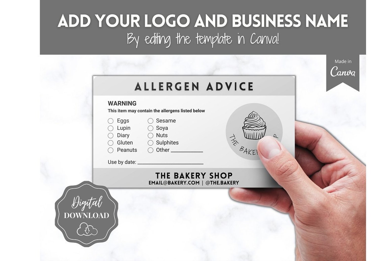 Editable Food Allergy Label Template, Cake Baker Labels, Cake Maker ...